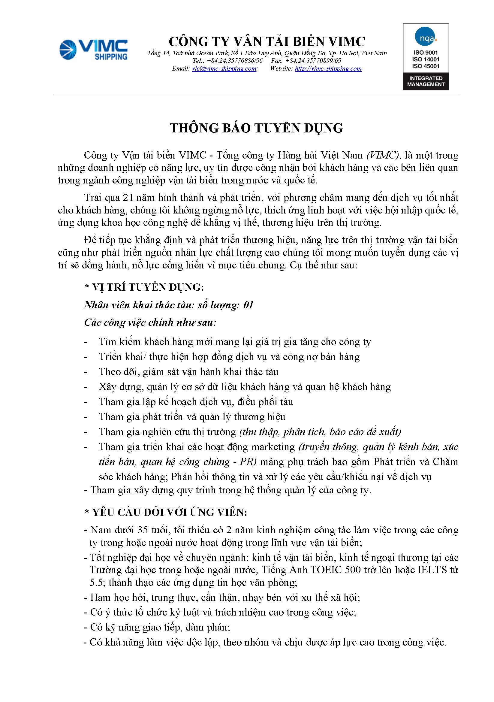 Thông báo tuyển dụng nhân sự